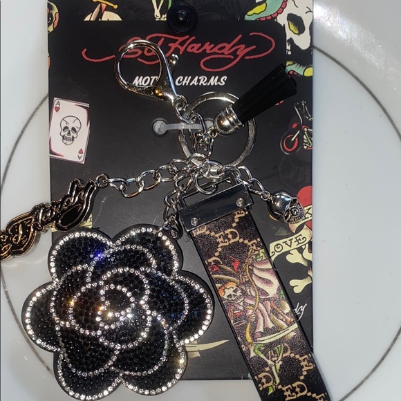 Ed Hardy | Accessories | Ed Hardy Black And Silver Floral Keychain ...